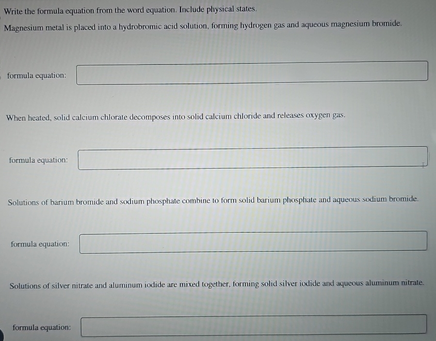 Solved Write the formula equation from the word equation. | Chegg.com