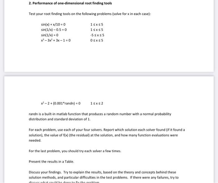 Solved 2 Performance Of One Dimensional Root Finding Tools