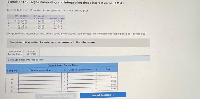 Solved Exercise 11-19 (Algo) Computing and interpreting | Chegg.com
