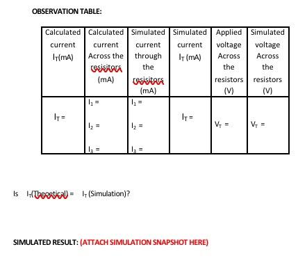 Solved OBSERVATION TABLE: current current Calculated | Chegg.com