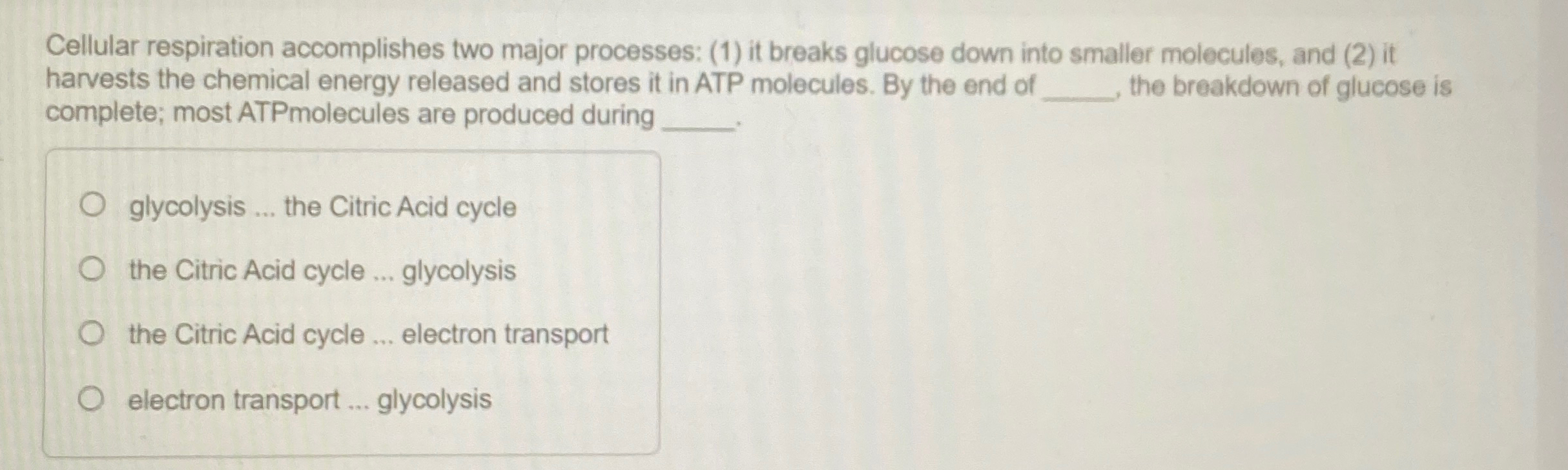 Solved Cellular respiration accomplishes two major | Chegg.com