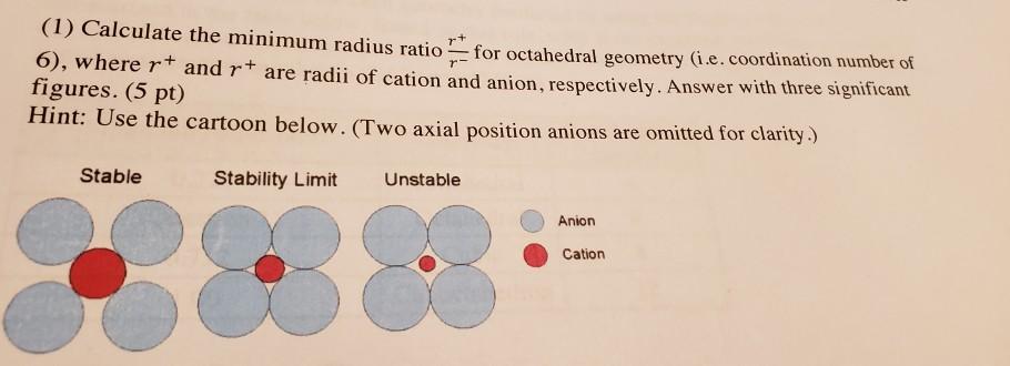 Solved - (1) Calculate the minimum radius ratio for | Chegg.com