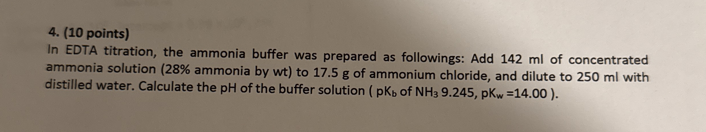 Solved (10 ﻿points)In EDTA titration, the ammonia buffer was | Chegg.com