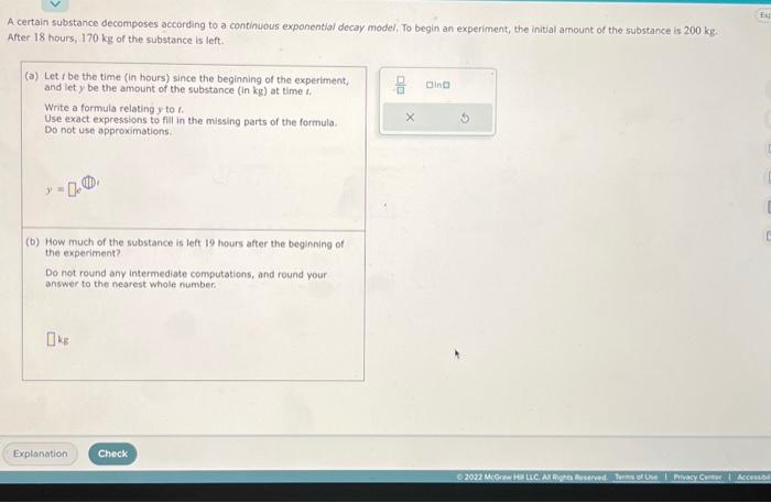 Solved A certain substance decomposes according to a | Chegg.com