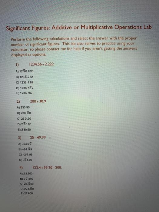 Solved Significant Figures: Additive or Multiplicative | Chegg.com