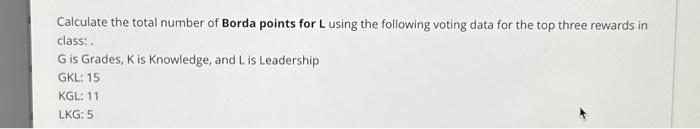 Solved Calculate the total number of Borda points for L | Chegg.com