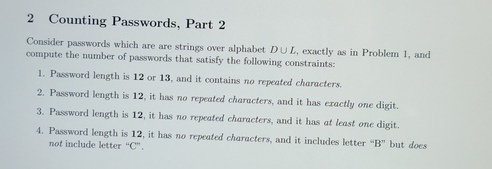 Solved 1 Counting Passwords, Part 1 Consider the following | Chegg.com