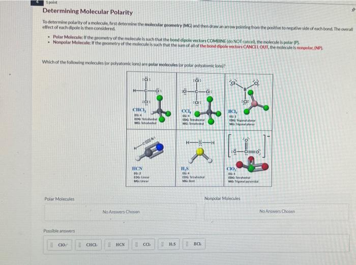 Solved 1 point Determining Molecular Polarity To determine | Chegg.com