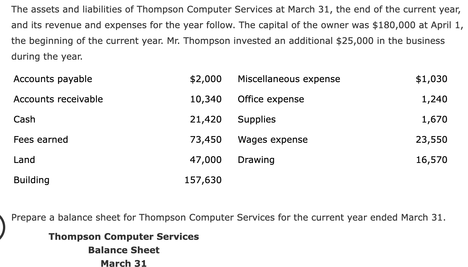 Solved The assets and liabilities of Thompson Computer | Chegg.com