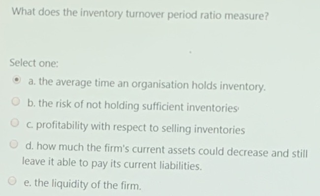 Solved What does the inventory turnover period ratio | Chegg.com