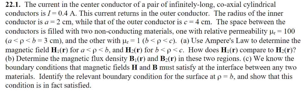 Solved 22.1. ﻿The current in the center conductor of a pair | Chegg.com