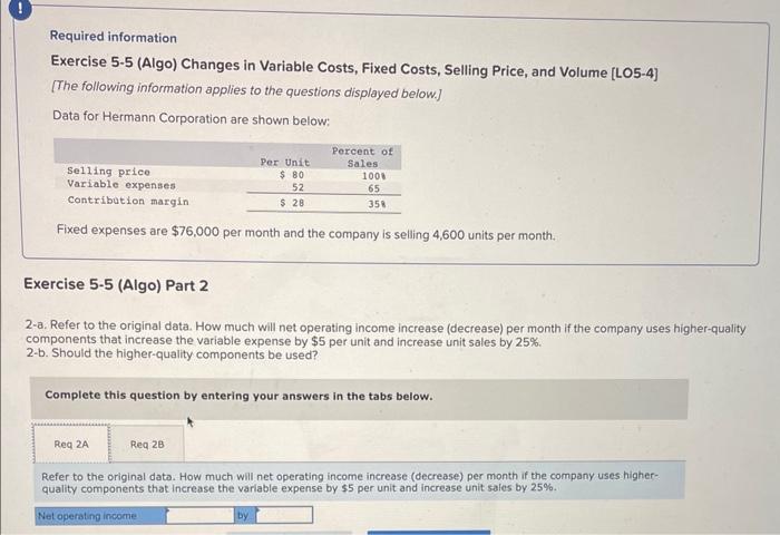 Solved Required information Exercise 5-5 (Algo) Changes in | Chegg.com