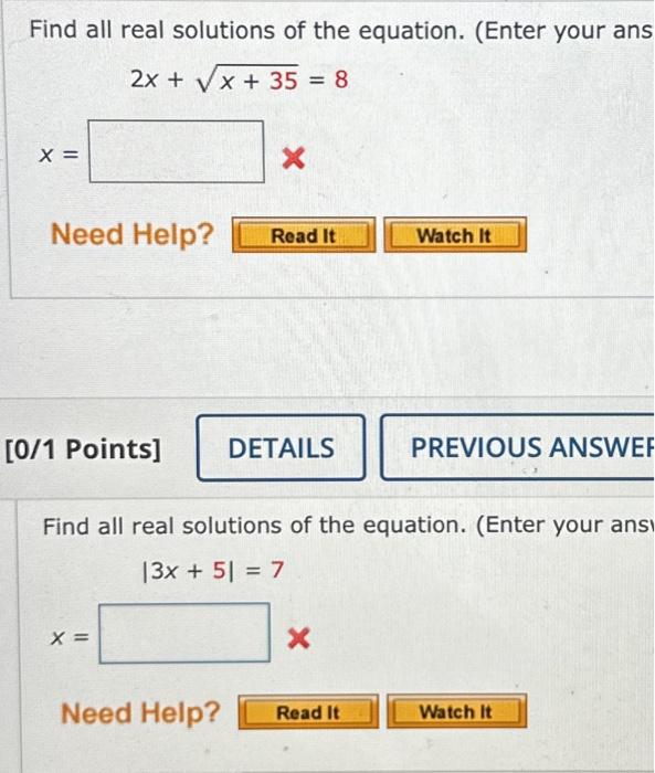 Solved Find all real solutions of the equation. (Enter your | Chegg.com