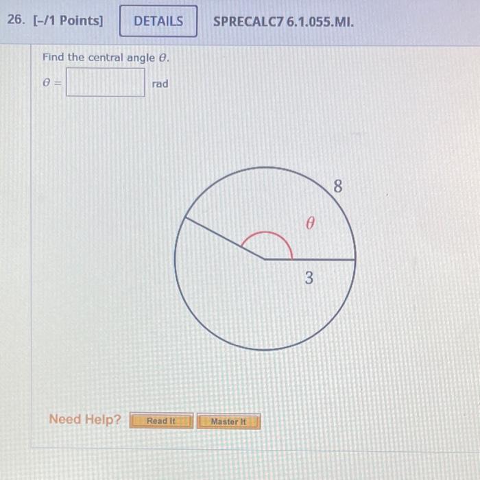 Solved Find the central angle θ. | Chegg.com