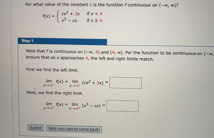 Solved For what value of the constant c is the function f | Chegg.com