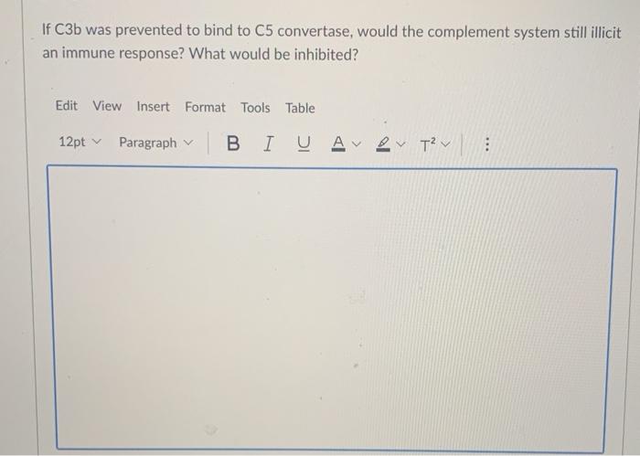 Solved If C3b was prevented to bind to C5 convertase, would | Chegg.com