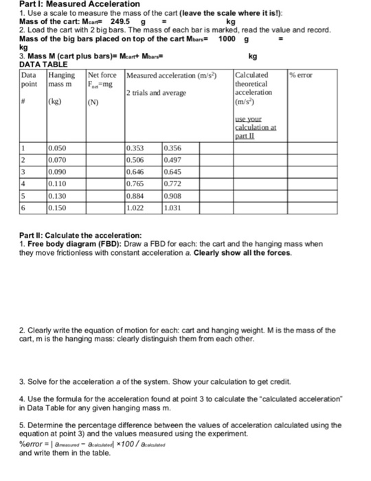 Solved Part I: Measured Acceleration 1. Use a scale to | Chegg.com