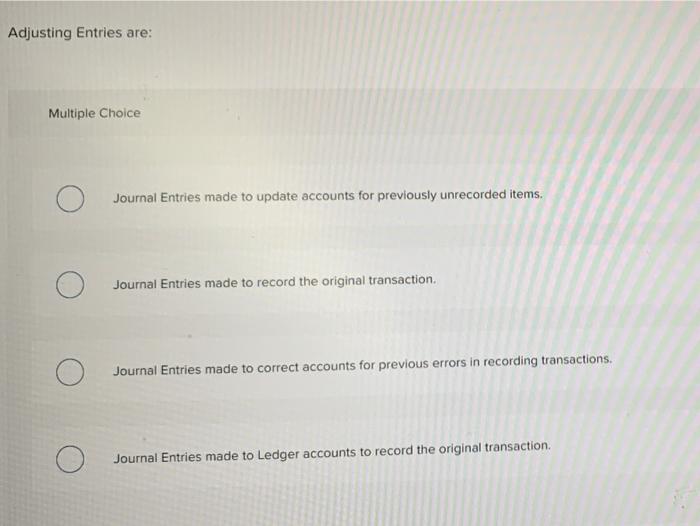 Solved Adjusting Entries are: Multiple Choice Journal | Chegg.com