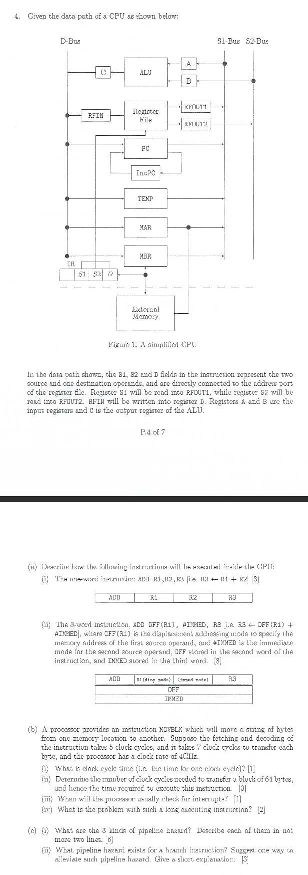 Solved Given the data path of a CPU as shown below:Figure 1: | Chegg.com