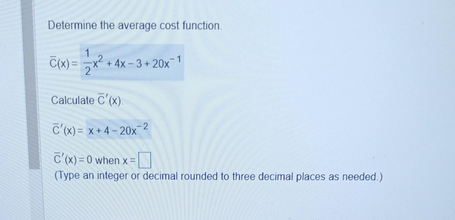 Solved Determine the average cost function. | Chegg.com