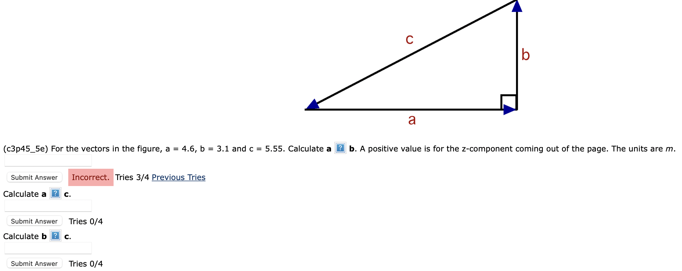 Solved (c3p45_5e) ﻿For the vectors in the figure, | Chegg.com