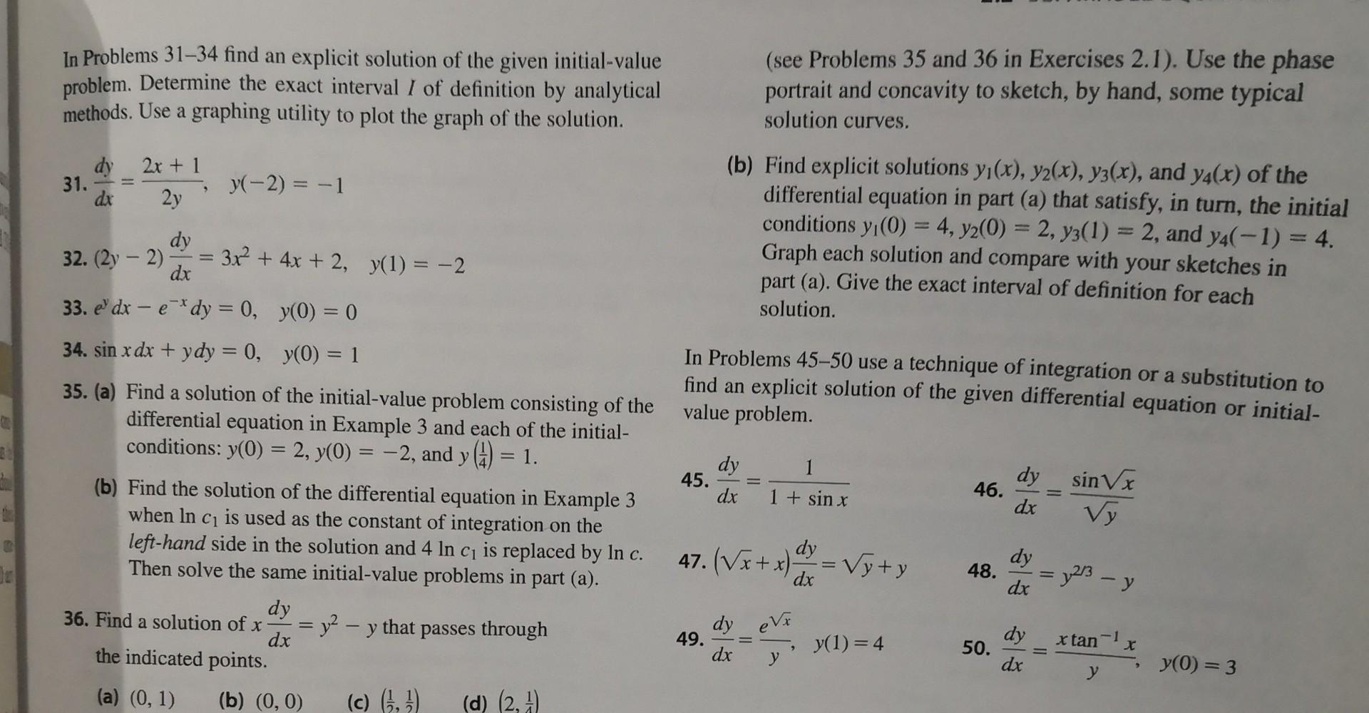 Solved In Problems 31–34 find an explicit solution of the | Chegg.com