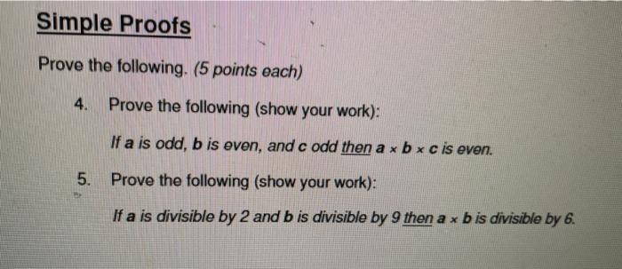Solved Simple Proofs Prove the following. (5 points each) 4. | Chegg.com