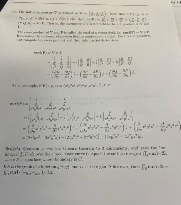 Solved in Q 5. The nabla operator V is defined as 5 = (* | Chegg.com