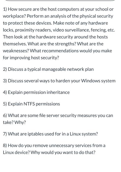 Solved 1) How secure are the host computers at your school | Chegg.com