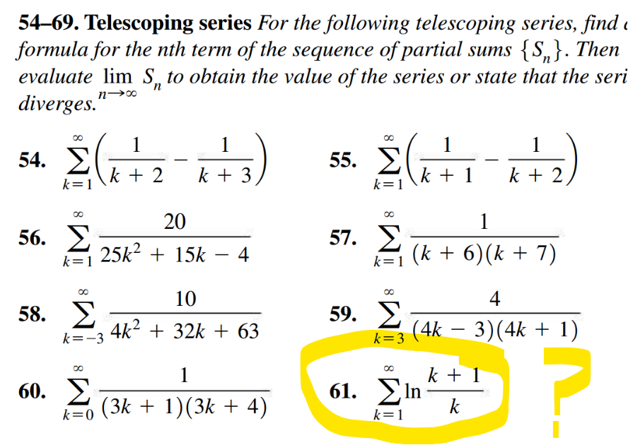 Solved 54-69. ﻿Telescoping series For the following | Chegg.com