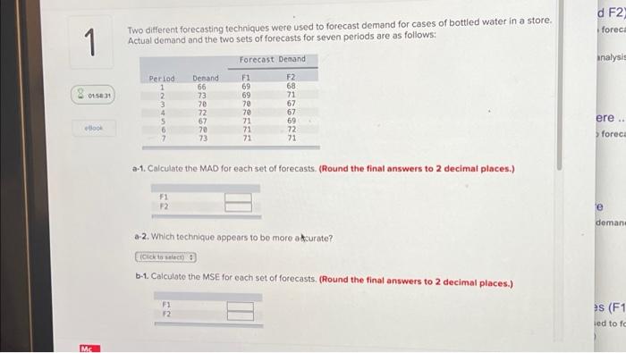 Solved Two different forecasting techniques were used to | Chegg.com