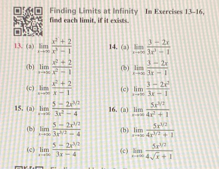 Solved Finding Limits at Infinity In Exercises 13-16, find | Chegg.com