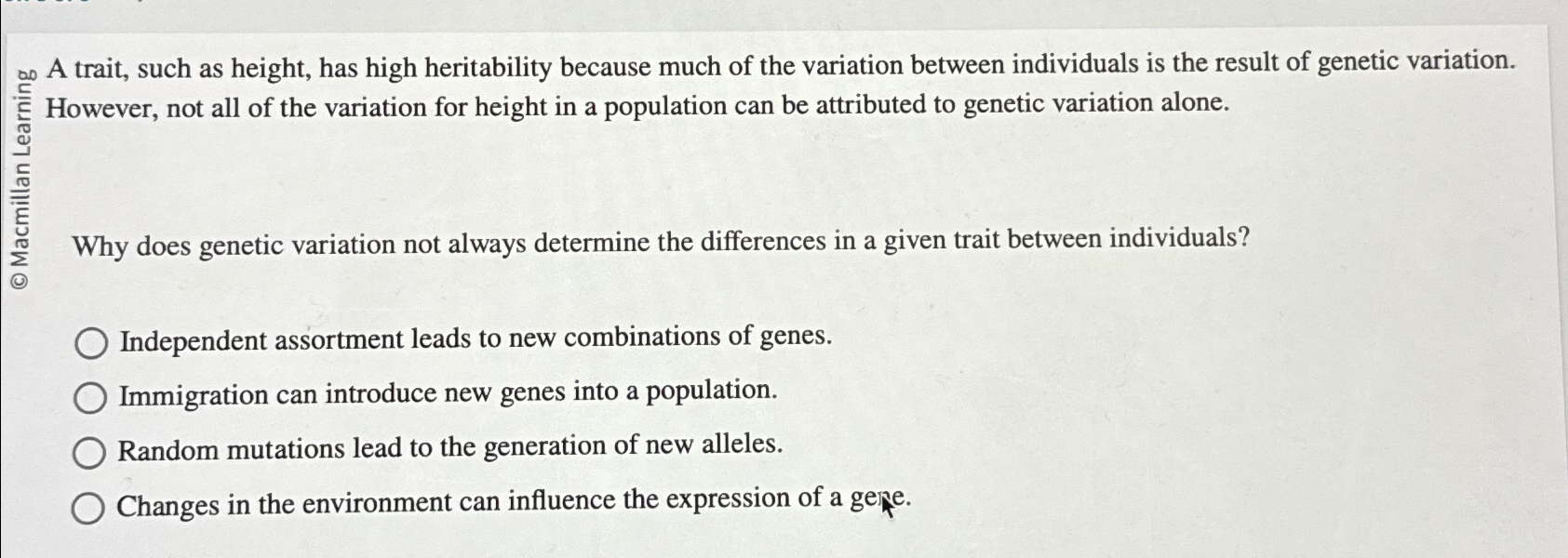 Solved A trait, such as height, has high heritability | Chegg.com