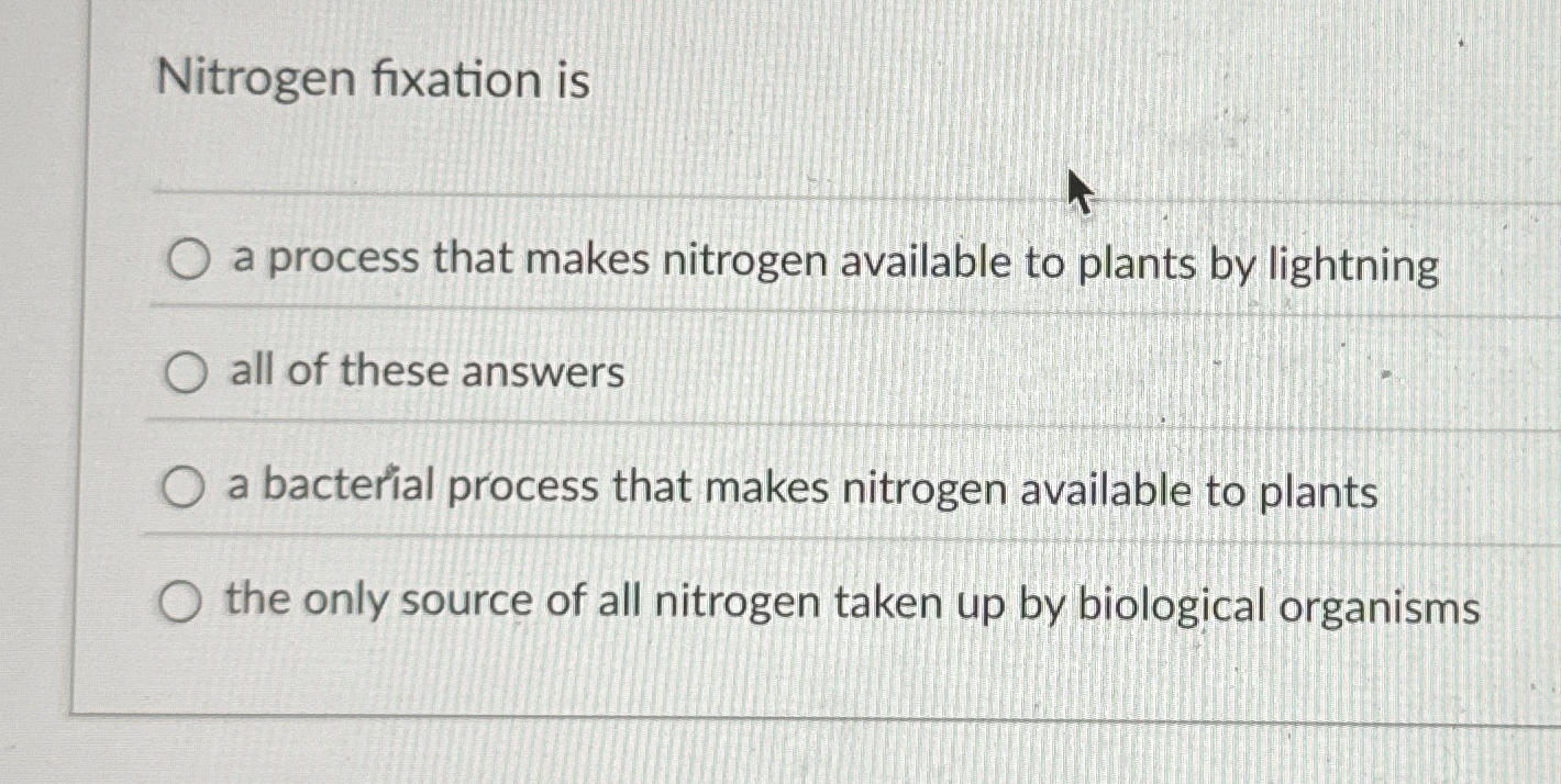Solved Nitrogen fixation isa process that makes nitrogen | Chegg.com
