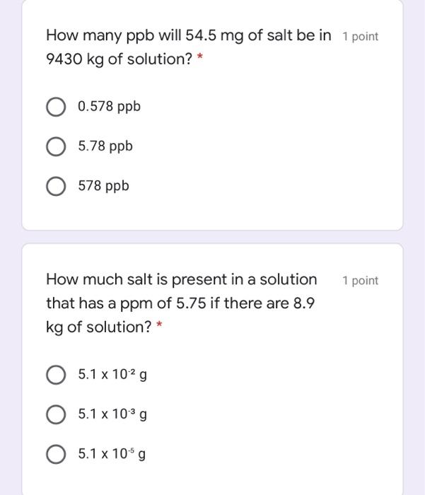 Solved How many ppm will 3.000 g of salt be in 1 point | Chegg.com