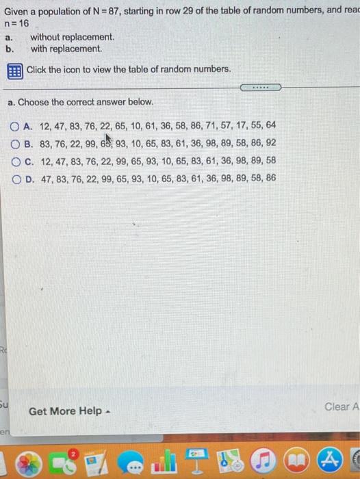 Solved Given a population of N = 87, starting in row 29 of | Chegg.com
