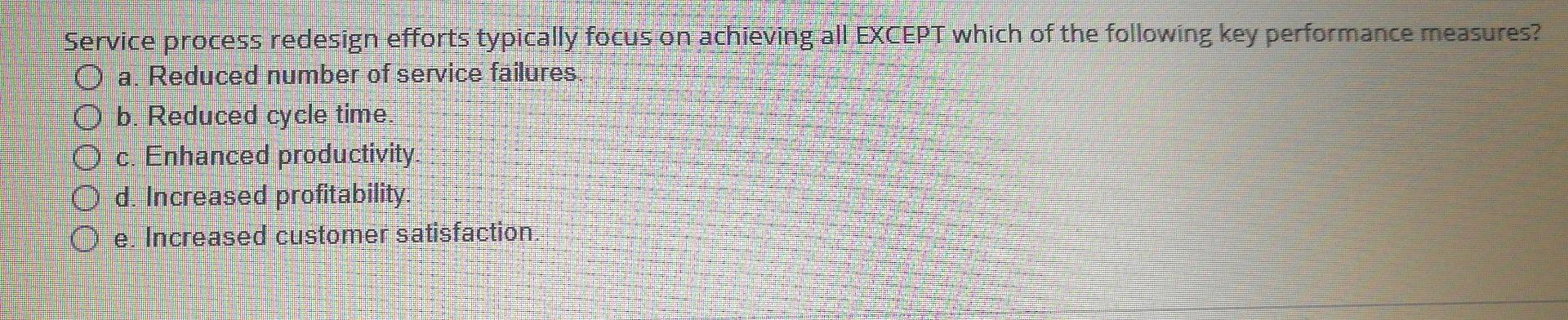 Solved Service process redesign efforts typically focus on | Chegg.com