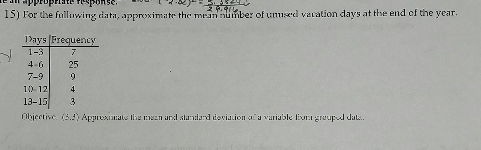 Solved 15) For the following data, approximate the mean | Chegg.com