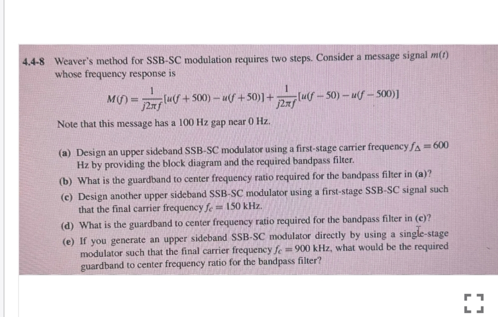 4.4-8 ﻿Weaver's method for SSB-SC modulation requires | Chegg.com