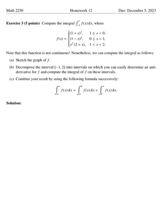 Solved Exercise 3 (5 points) Compute the integral | Chegg.com