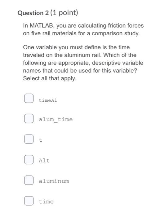 Solved You have the following workspace in MATLAB: Workspace | Chegg.com