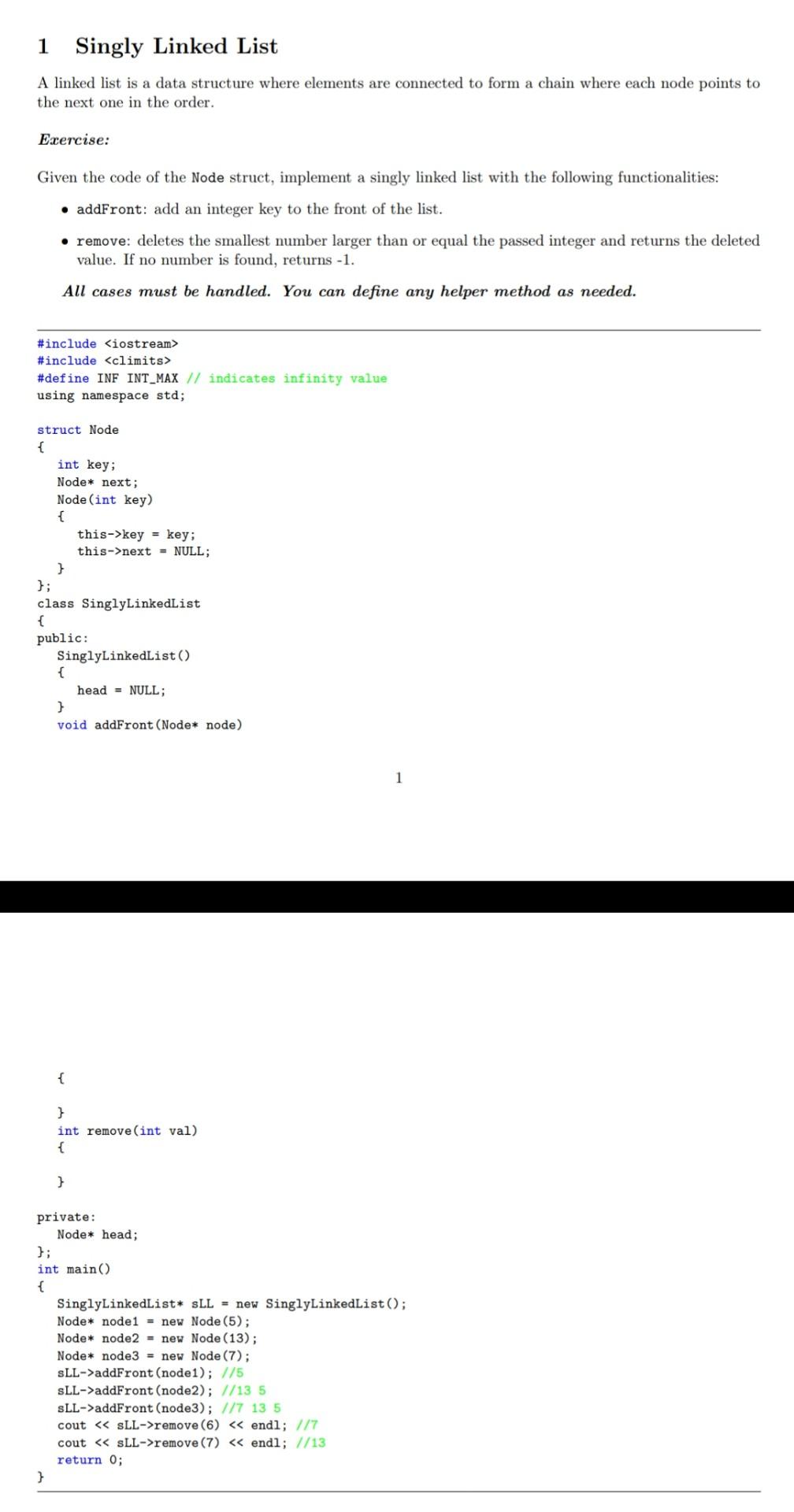 Solved 1 Singly Linked List A linked list is a data | Chegg.com