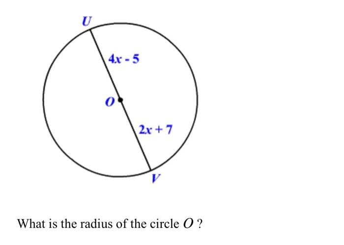 Solved U 4x-5 2x + 7 What is the radius of the circle O ? | Chegg.com