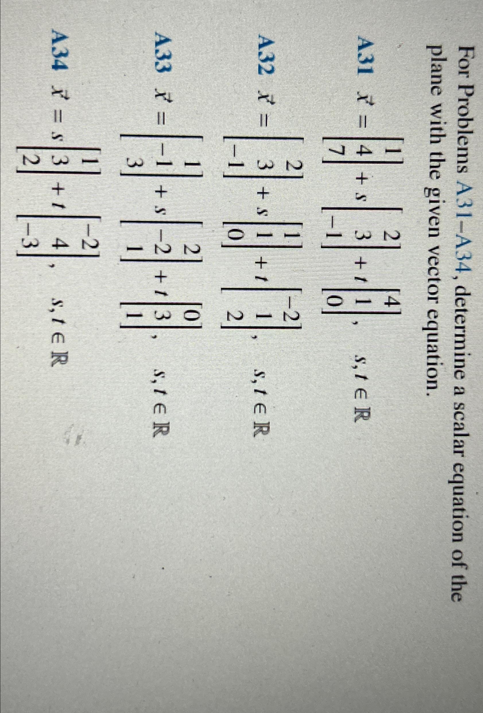 Solved For Problems A31-A34, ﻿determine a scalar equation of | Chegg.com