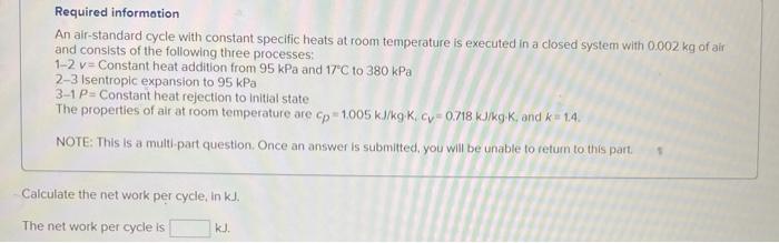 Solved Required information An air-standard cycle with | Chegg.com