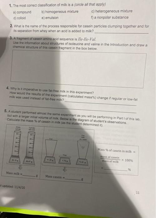 Solved 1. The most correct classification of milk is a | Chegg.com