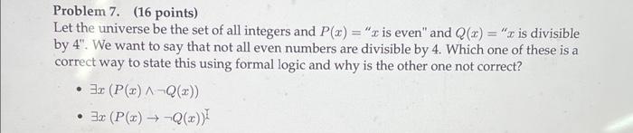 Solved Problem 7. (16 points) Let the universe be the set of | Chegg.com