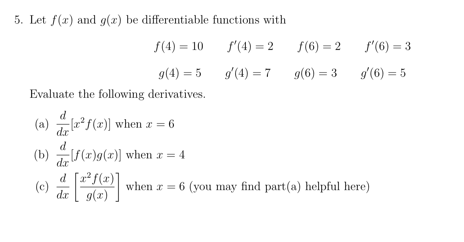 Solved Let f(x) ﻿and g(x) ﻿be differentiable functions with | Chegg.com