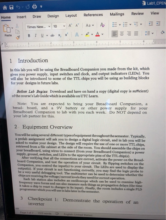 Lab1 CPEN Review View Mailings References Layout | Chegg.com