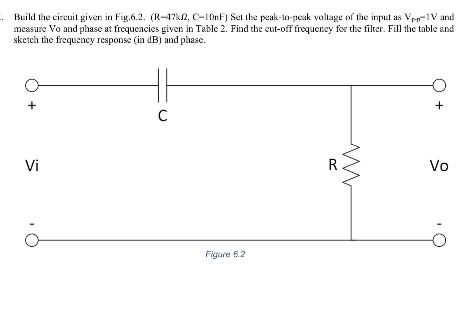 Solved Build the circuit given in Fig.6.2. ( R=47kΩ,C=10nF | Chegg.com